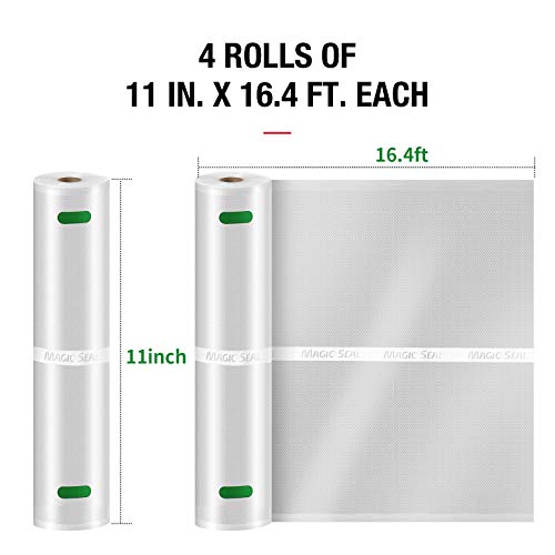 MAGIC SEAL 4 Rolls 11”x 16.4' Vacuum Sealer Bags for Food Saver, Puncture Prevention Seal Storage Textured Bags, BPA Free, Commercial Grade - NOT Work with MAGIC SEAL MS175