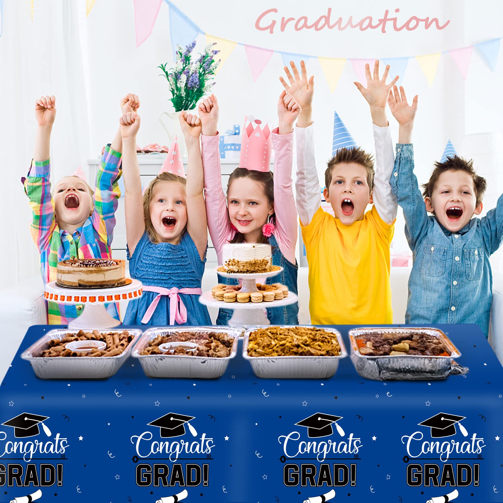 SANBADA 3 Pieces Graduation Tablecloth, 2024 Graduation Party Supplies, Graduation Party Decorations 2024, Graduation Table Decorations 2024, Large Size Plastic Tablecloth 108β x 54β (Blue)