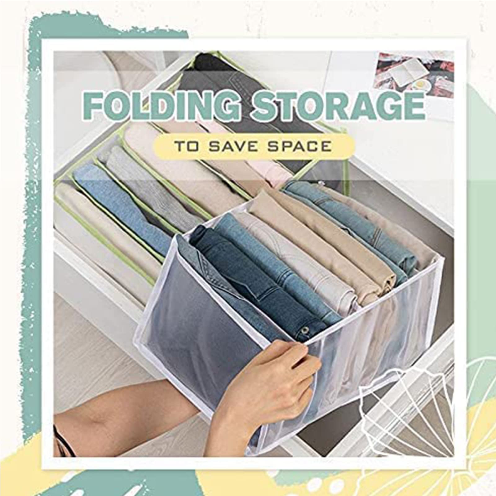 MENGHUONIAN 7Grid Washable Wardrobe Clothes Organizers and Storage Wardrobe - Wardrobe Clothes Organizer (Off White,7 Grids-Jeans)