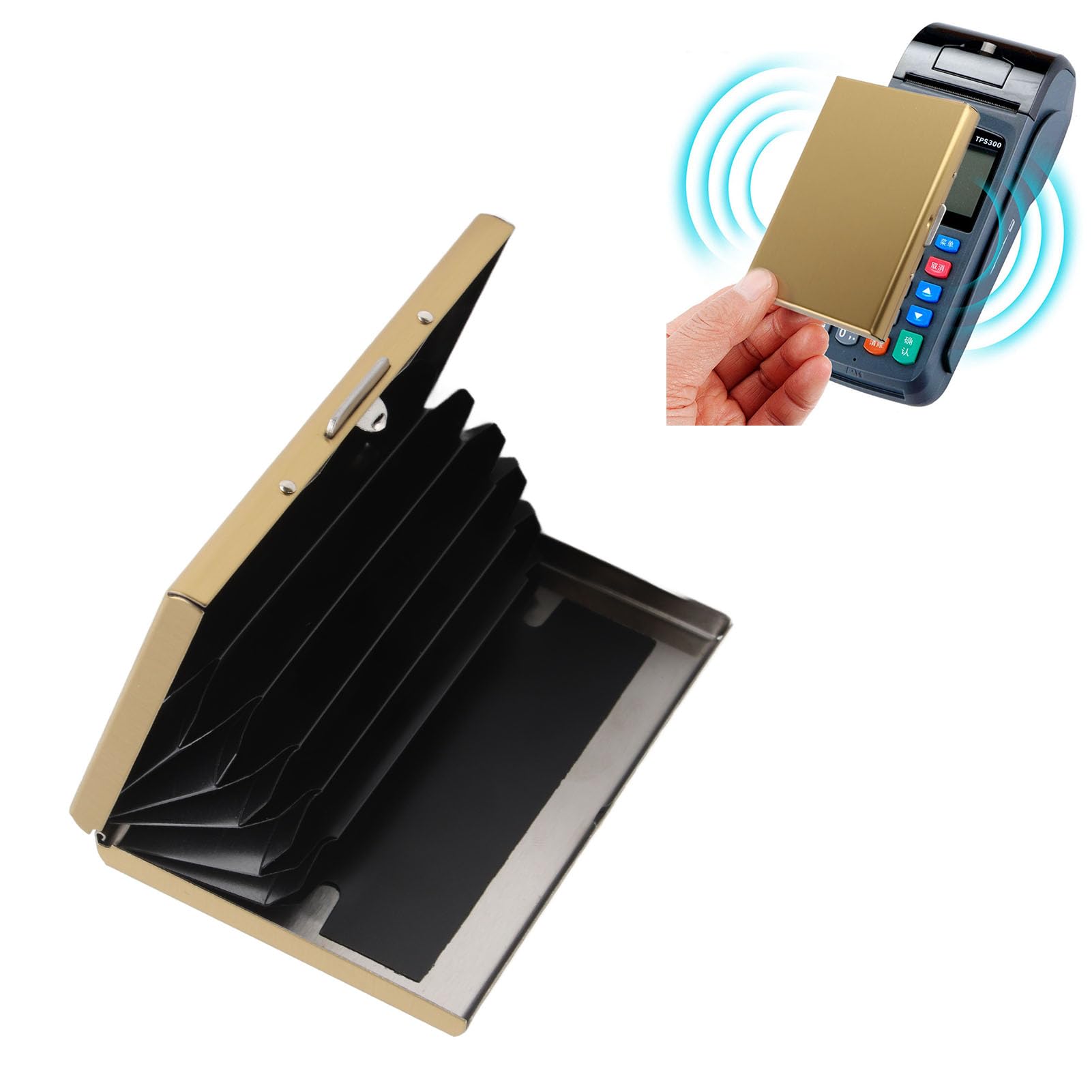 Denominate Stainless Steel Silver Compact Credit Card Holder Protector Business Organizer (Stainless steel card holder 6 cards gold)