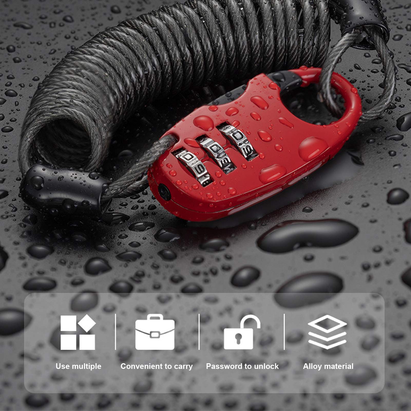 Bicycle Helmet Lock, to Wear and Bike Cable Lock for Outdoors for Home(red)
