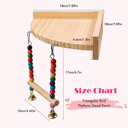 Lelepet Bird Wood Perch Platform Stand, Pet Bird Climbing Swing Toy, Parakeet Perches for Cage, Bird Corner Shelf, Wooden Flat Perch for Cockatiel Budgie Conure Parrot, Funny Bird Cage Perch with Bell