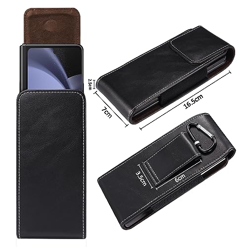 INGIDO for Samsung Galaxy Z Fold 5/4/3/2 Phone Pouch Holster Belt Case, Genuine Leather Phone Cover Magnetic Cover Belt Clip Pouch for Galaxy Z Fold 5, Z Fold 4, Z Fold 3/2 (Black)