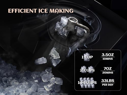 ecozy Nugget Ice Maker Countertop - Chewable Pellet Ice Cubes, 33 lbs Daily Output, Stainless Steel Housing, Self-Cleaning Ice Machine with Ice Bags for Parties, Kitchen, Bar, Office, Silver