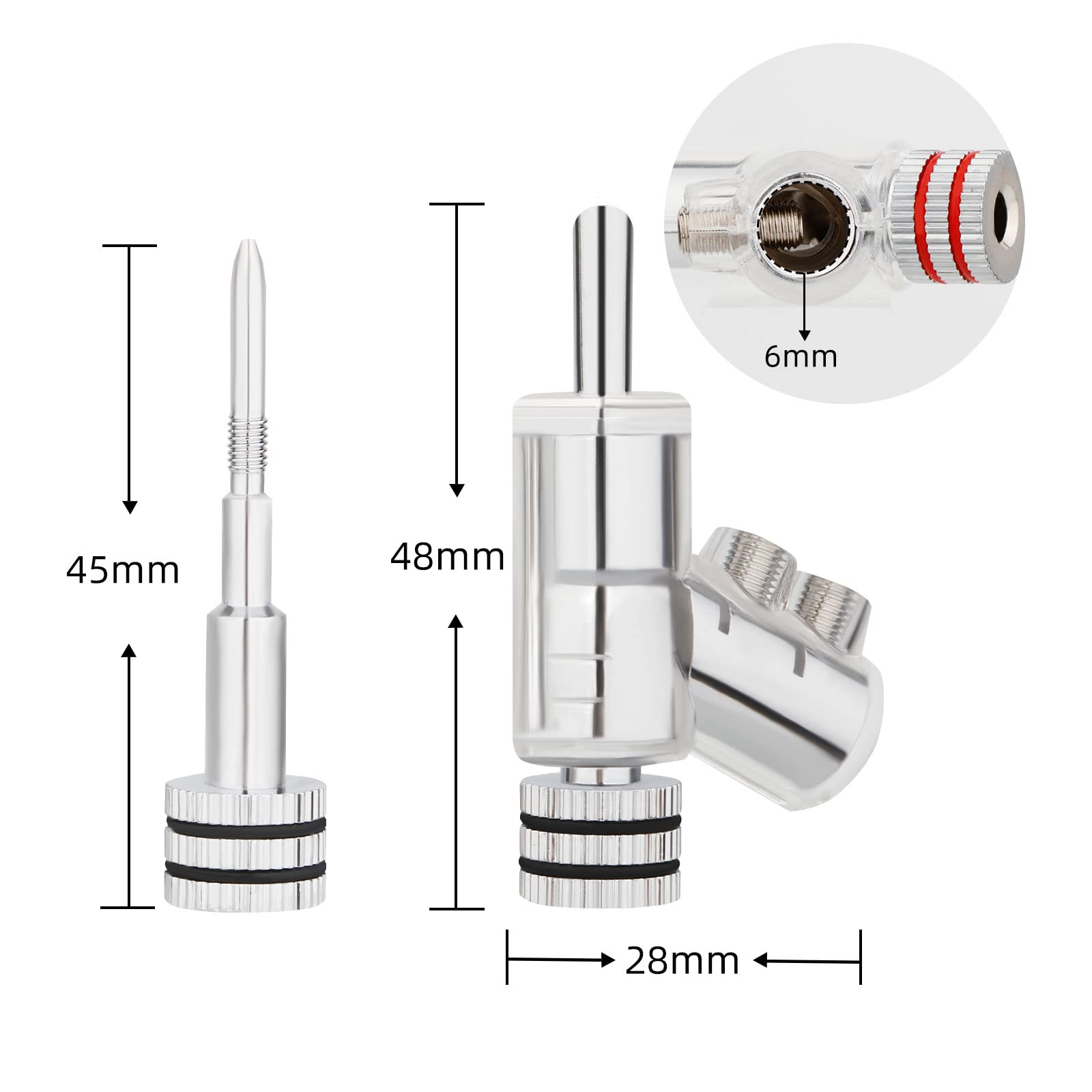 Monosaudio Locking Banana Plugs 8Pcs 45 Degree Banana Connectors Double Screw Speaker Banana Plug for 8-15 Guage Speaker Wire,Audio/Video Receiver,Sound Systems with L-Form Hex Wrench(Rhodium Plated)