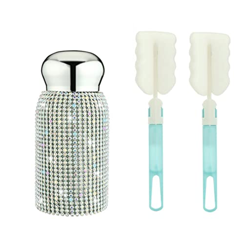 Diamond Water Bottle for Women Diamond Bling Water Bottle Rhinestone Stainless Steel Thermal Water Bottle 200 ML Vacuum Flask Sparking Refillable Insulated Water Bottle (Silver)