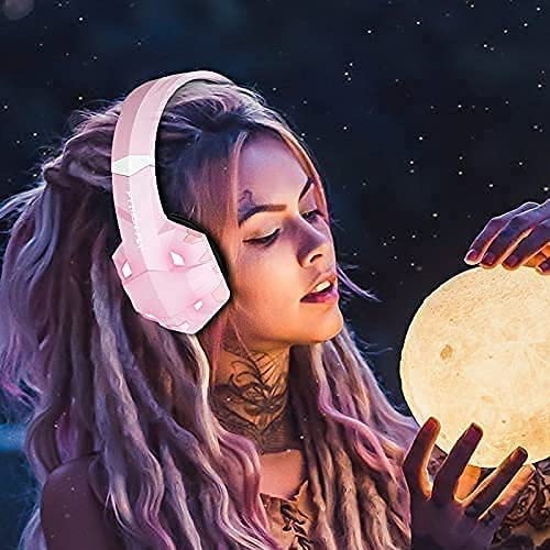 MXJCC Gaming Headset Pink for Noise Cancelling Over Ear Headphones with Microphone LED Light Mic for Laptop (Color : Pink)