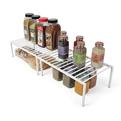 Smart Design Premium Extendable Storage Shelf – Lengthen from 16 to 32.5 in., White – Steel Pantry Organizer with Rust-Resistant Finish and Non-Slip Feet for Easy Home Organization and Storage