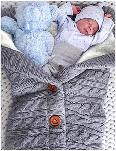 XMWEALTHY Unisex Infant Swaddle Blankets Soft Thick Fleece Knit Baby Girls Boys Stroller Wraps Baby Accessory Grey