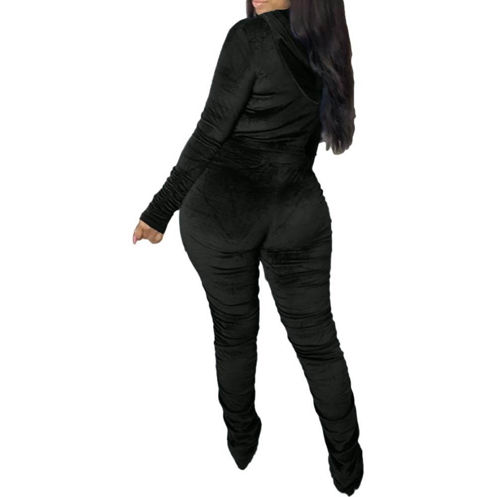 CCIGO Women's Long Sleeve Tracksuit Set 2 Piece Velvet Ruffled Zip-up Crop Top Sweatshirt and Jogger Pants Outfits X-Large Navy