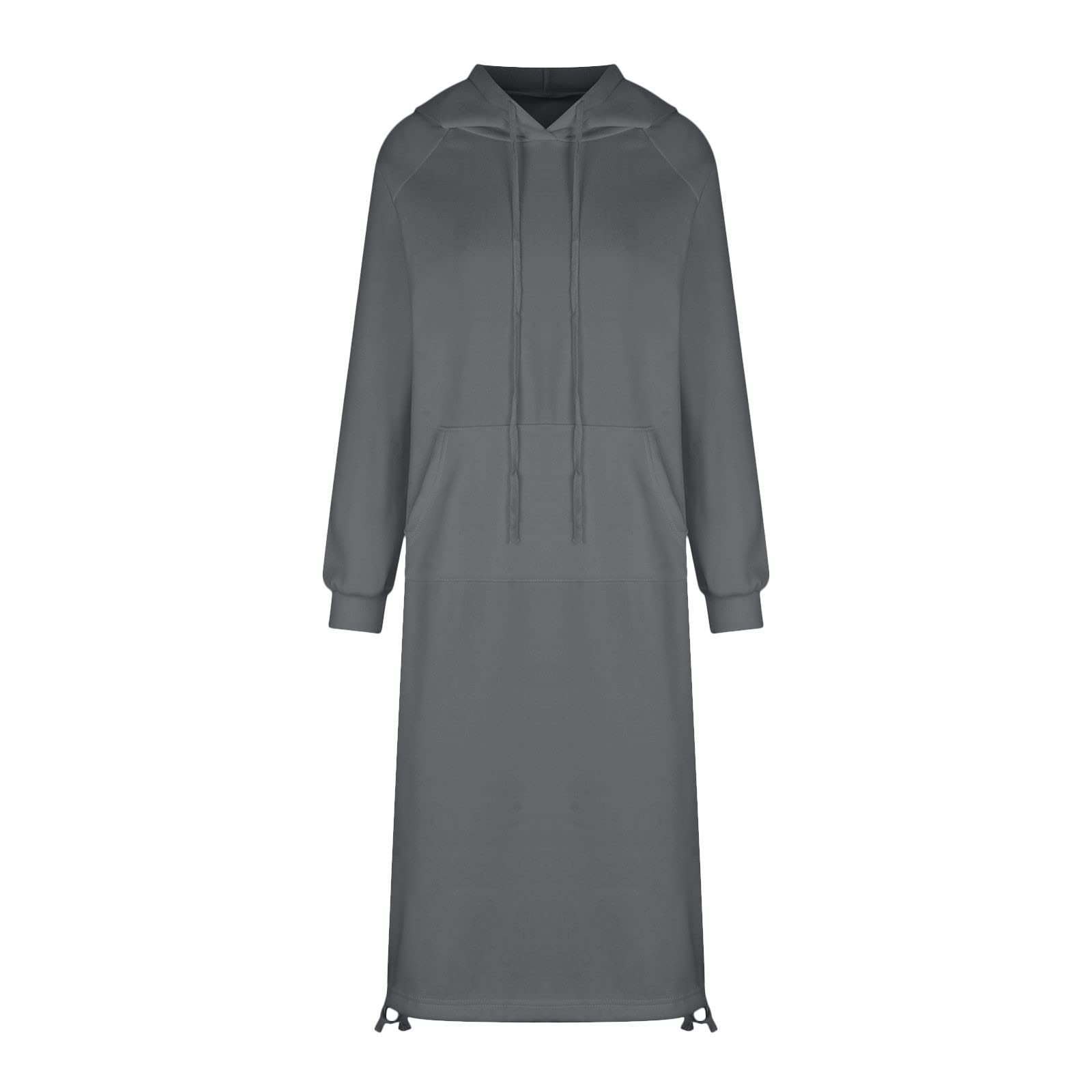 Beessbset Womens Fall Casual Hoodies Dress Solid Color Long Sleeve Drawstring Mixi Dress Pocket Side Split Fashion Streetwear