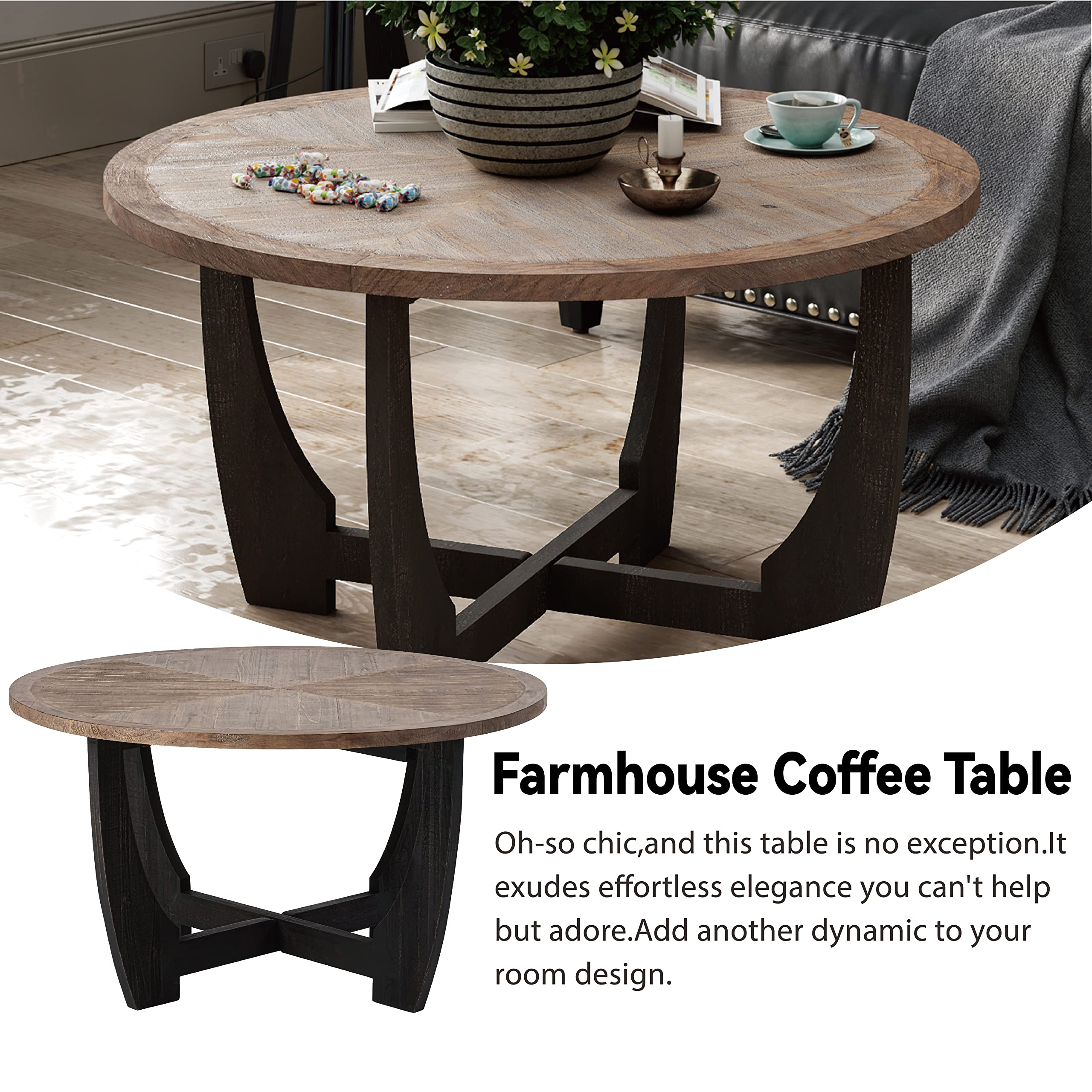 COZAYH Rustic Farmhouse End Table -2P, French Country Accent Side Table for Family, Dinning or Living Room, Small Spaces, Modern, Round, Black End Table