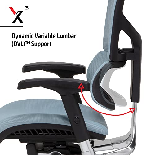 X-Chair X3 Management Office Chair, Glacier A.T.R. Fabric with Headrest - High End Comfort Chair/Dynamic Variable Lumbar Support/Floating Recline/Highly Adjustable/Durable/Executive Office Desk Seat