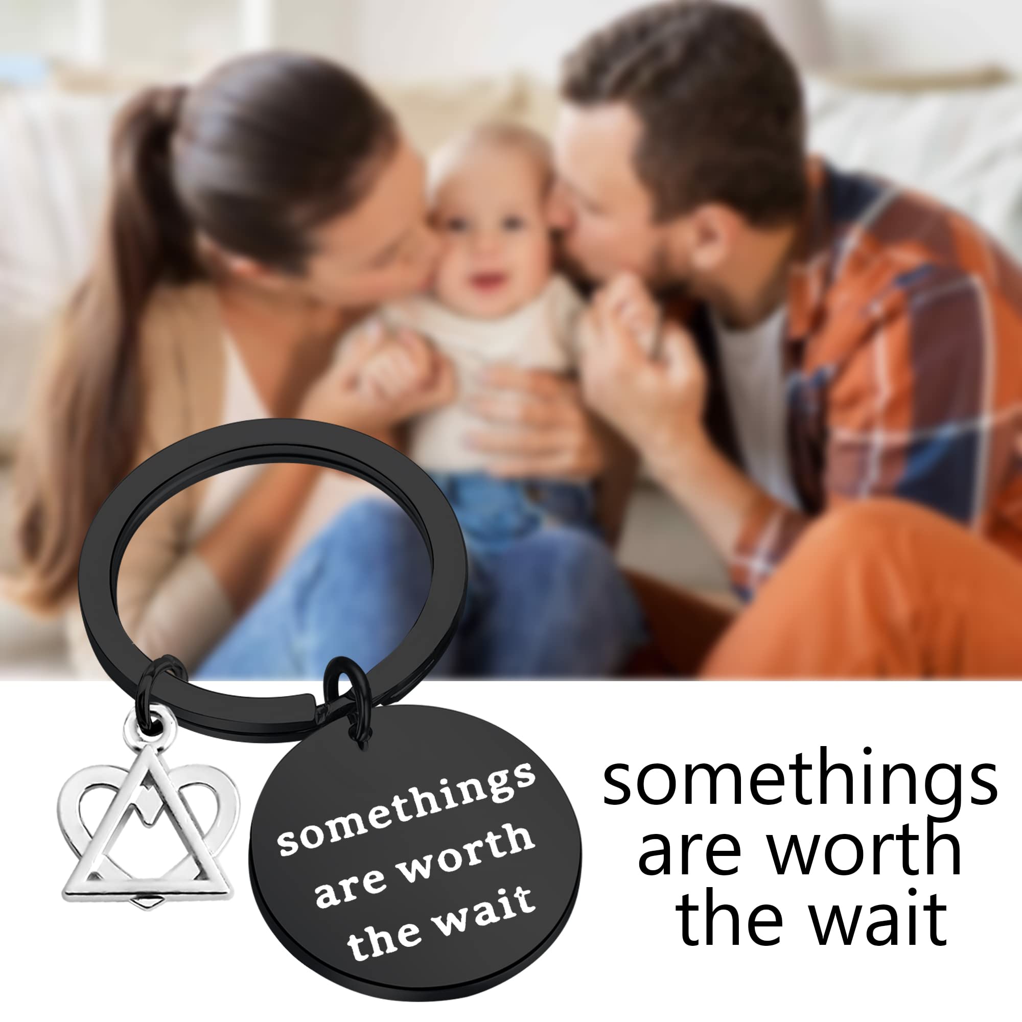 BAUNA Adoption Gifts Stepdaughter Stepson Gifts Keychain Somethings are Worth the Wait Adoptive Mom Gift (Adoption Symbol Charm Keychain)