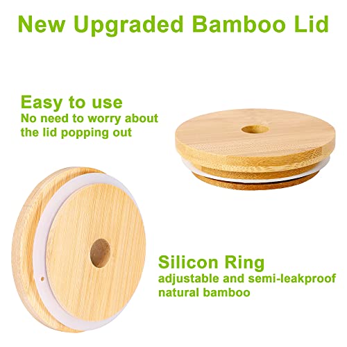 Mixrug Bubble Tea Cups 24oz 2 Pack, Reusable Iced Coffee Cups Wide Mason Mouth Smoothie Cups With Bamboo Lids and Silver Straws, Mason Jar Drinking Glasses Cups, Travel Glass Drinking Bottle