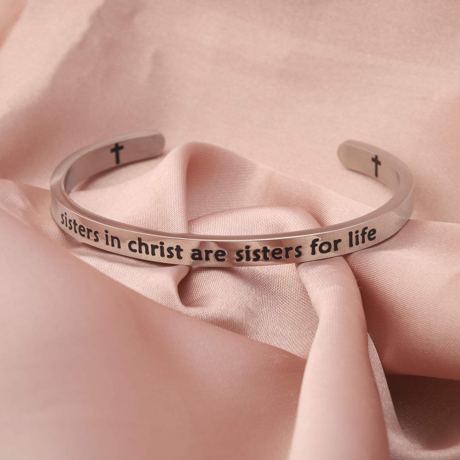 BAUNA Bracelet for Sister Metal Open Cuff Bangle Jewelry Christian Inspirational Gifts