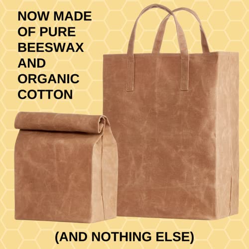 World's Strongest Grocery Bag, Handmade with Certified Organic Cotton and Hand Waxed with Beeswax, Foldable, Stiff Waxed Canvas Stands Up for Easy Filling, Plastic-Free, Reusable, GOTS, Large, Brown