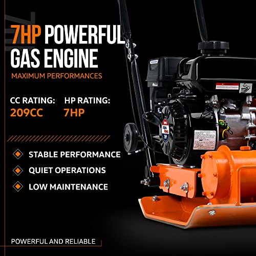 SuperHandy Plate Compactor Rammer 7 HP Gas Engine 4200-Pounds of Compaction Force Rammer Jumping Jack Tamper 20 ร 15 Inch Plate for Paving Landscapes Sidewalks Patios EPA/CARB Compliant