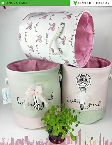 LANGYASHAN Laundry Basket Canvas Collapsible Organizer Storage Basket for Boys Girls Laundry Hamper Toy Bins Gift Baskets Bedroom Clothes Children Nursery (Pink Lace)