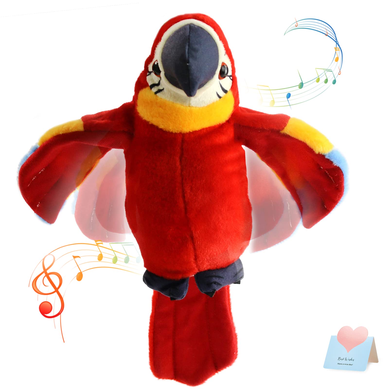 Houwsbaby 9'' Red Talking Parrot Plush Pal Repeat What You Say Recording Stuffed Animal Macaw Electronic Record Interactive Animated Bird Shake Wings Present Birthday Christmas for Kids Boys Girls