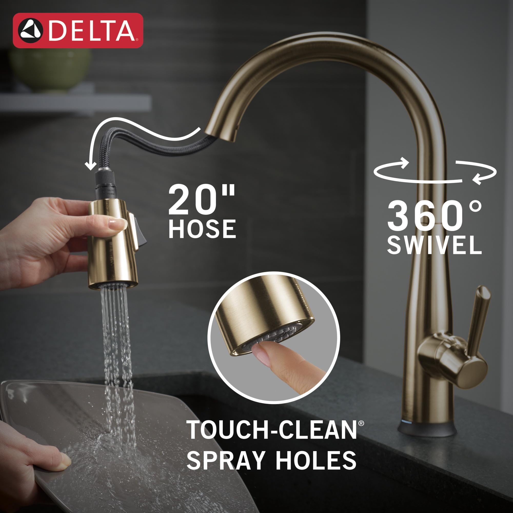 Delta Faucet Essa Touch Kitchen Faucet, Gold Kitchen Faucets with Pull Down Sprayer, Kitchen Sink Faucet, Touch Faucet for Kitchen Sink, Delta Touch2O Technology, Champagne Bronze 9113T-CZ-DST