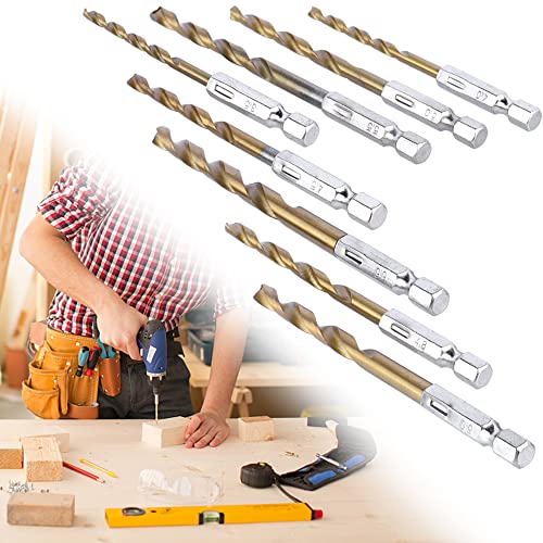 Mesee 13 Pieces Titanium Coated HSS Twist Drill Bit Set, Hex Shank High Speed Steel Drill Bits 1.5mm-6.5mm Quick Change Woodworking Drilling Tool