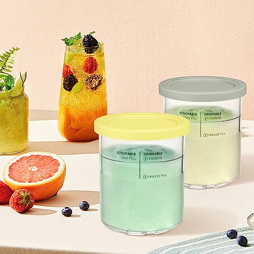 FIRJOY 24 oz. Containers | Extra Replacement Pints and Lids for Ninja Creami Deluxe - Compatible with NC501, NC500 Series (2 Pack - Grey, Yellow)