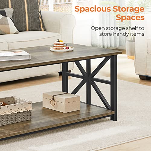 GreenForest Coffee Table for Living Room with Round Corners Farmhouse Style Center Table with Storage Shelf 40 Inch Space Saving Easy Assembly Gray Wash