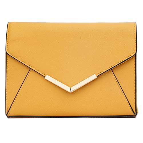 KKXIU Women Elegant Faux Leather Evening Envelope Clutch Purse Foldover Bags for Party Wedding Prom (A-Mustard)