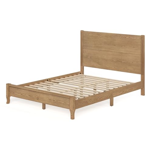 Cozyman Wood Bed Frame, Platform Bed Frame Queen Size with Headboard, No Box Spring Needed, 14 Inch Solid Oak Wood Mattress Foundation, 800Lb Capacity, Easy Assembly, Dark Oak Wood