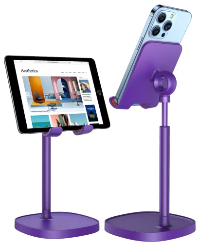 LISEN Purple Cell Phone Stand, Angle Height Adjustable Stable Cell Phone Stand for Desk, Sturdy Aluminum Metal Phone Holder Fits iPhone 14 Pro Max Samsung Kindle All 4''-10'' Devices etc…