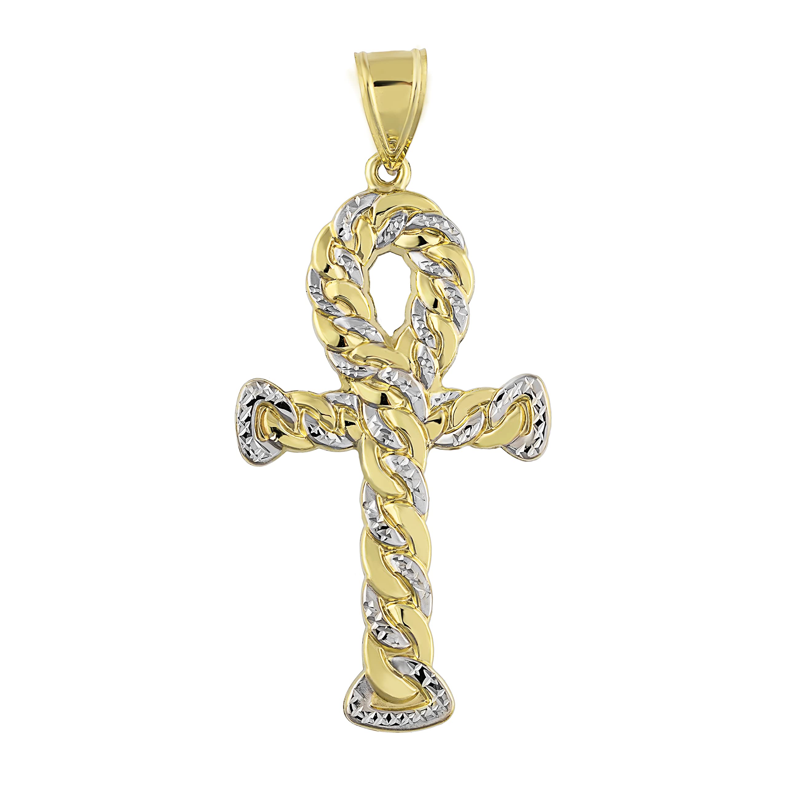 BAYAM 3.5" Huge Ankh Cross Jesus Pendant Charm Diamond Cut Real 10K Yellow White Gold