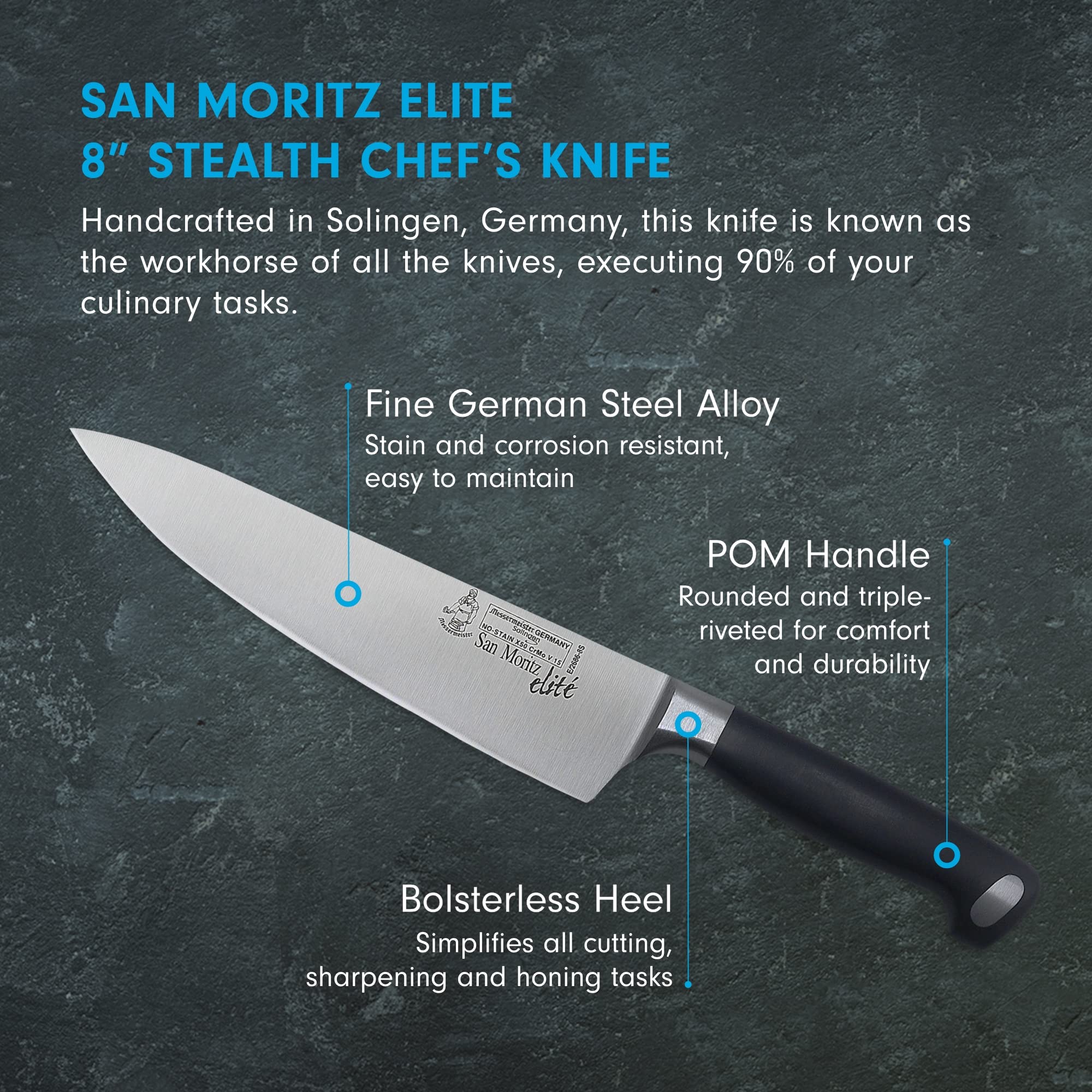 Messermeister San Moritz Elite Stealth Chef's Knife, 8-Inch