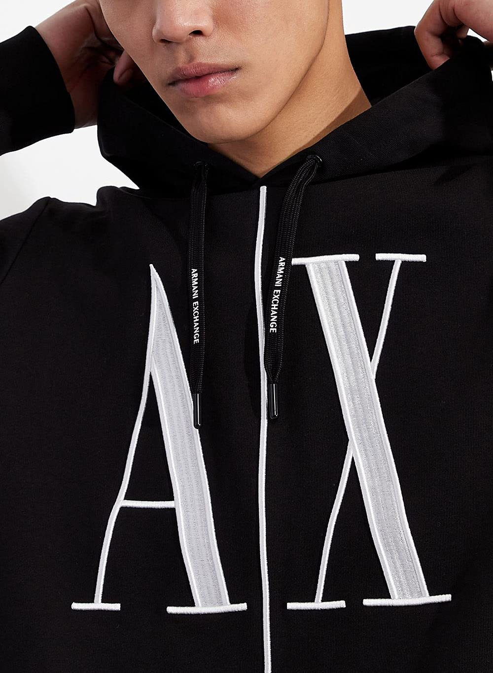 AX Armani Exchange Men's Icon Project Embroidered Logo Hooded Sweatshirt, Black, XL