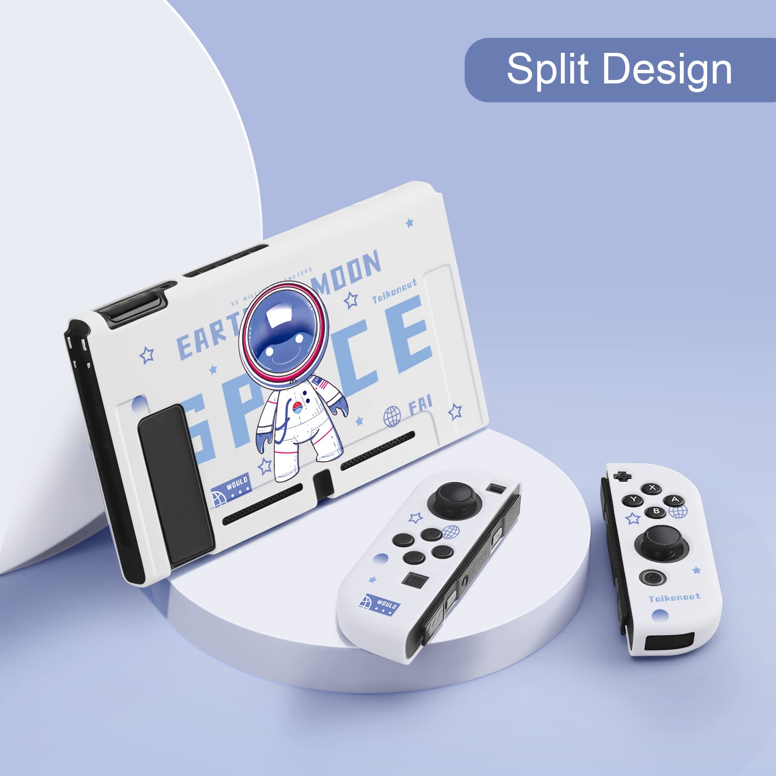 JINGDU Soft Protective Case Compatible with Switch Console and Joy-Cons, Thin, Slim, Light, Switch can be Inserted in Dock with Shell, Only for NS(Not for OLED Model), Q Astronaut, White