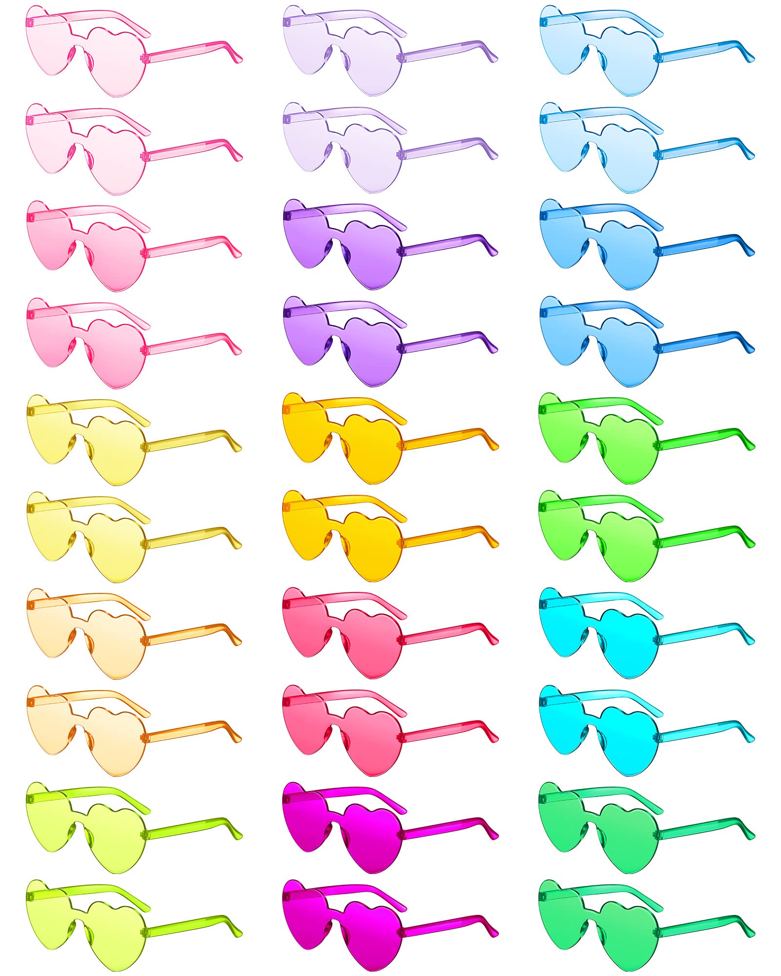Chicpop 30PCS Heart Sunglasses for Women Transparent Heart Shaped Sunglasses Bulk Fun Colored Sunglasses Pack for Party Favorā¦