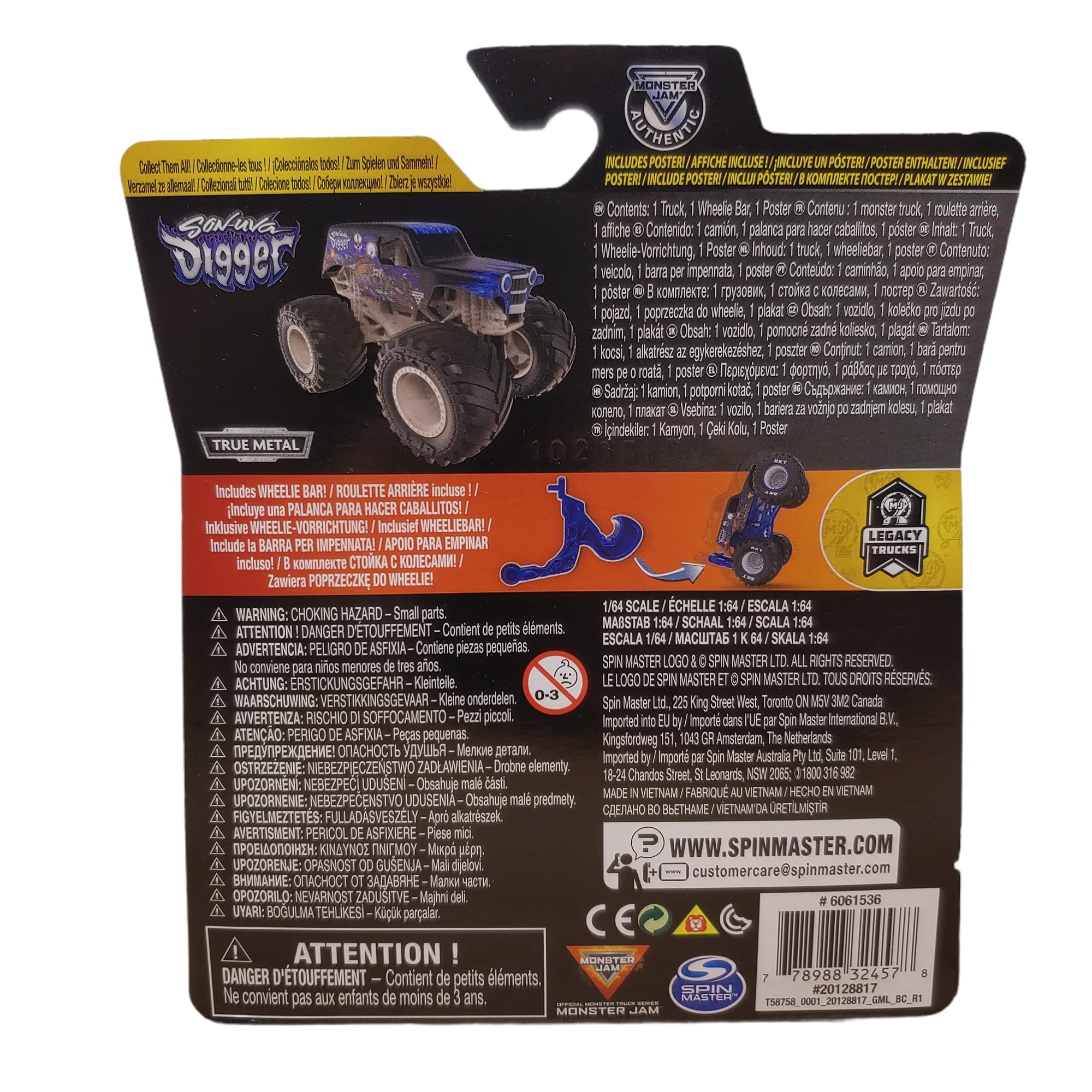 Monster Jam, Official Son-Uva Digger Monster Truck, Die-Cast Vehicle, Legacy Trucks Series, 1:64 Scale