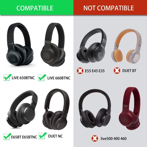 Live 650 BTNC Ear Pads, Replacement Protein Leather Earpads Memory Foam Ear Cushions Pads for JBL Lifestyle E65BTNC Live 650BTNC Tune 660BTNC Duet NC Noise-Cancelling Headphones - Leather Black