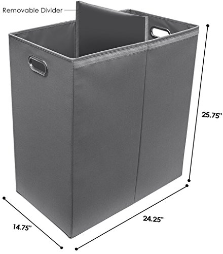 Sorbus Laundry Hamper with Lid Closure – Foldable Double Sorter Detachable Cover and Divider, Built-in Handles for Easy Transport, Grey