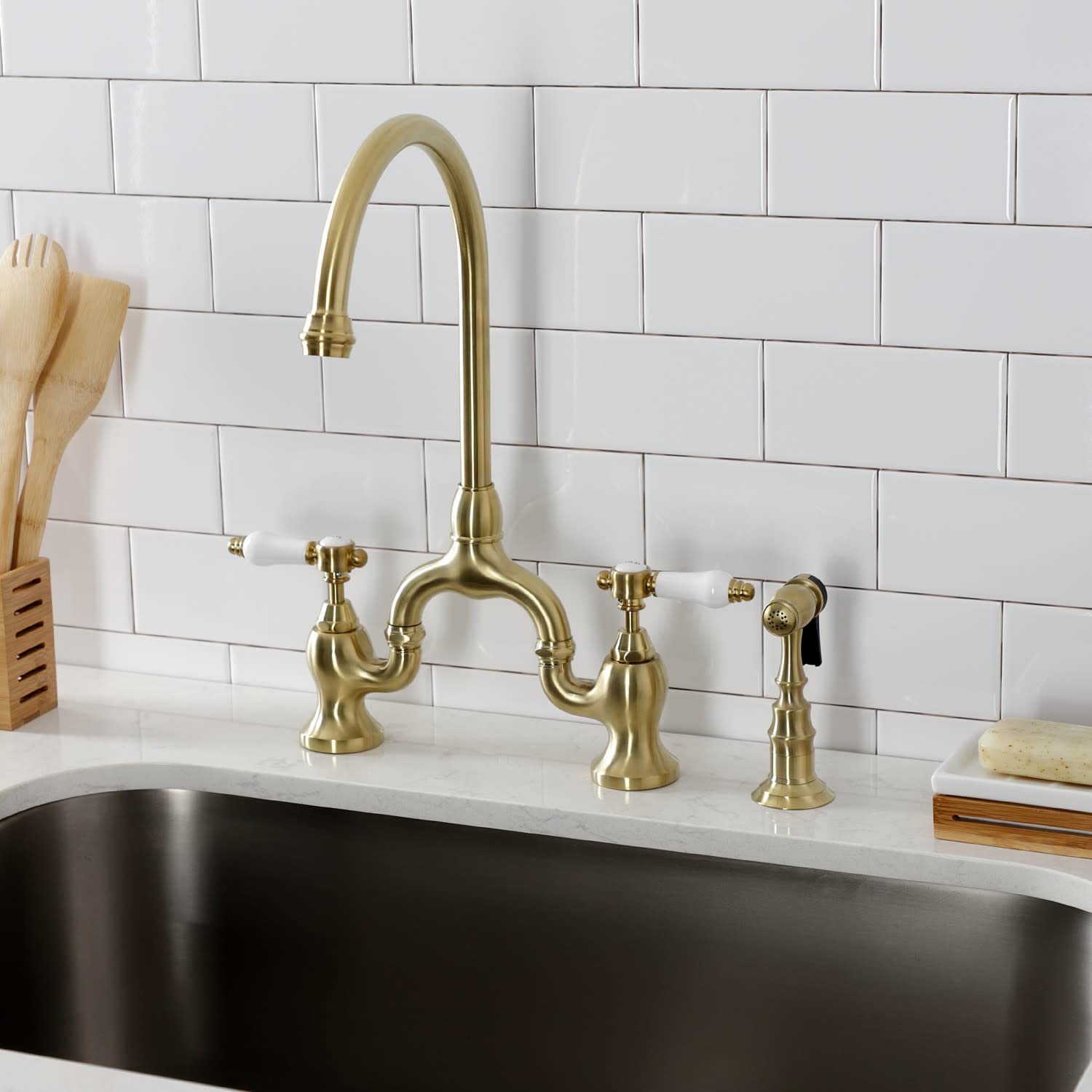 Kingston Brass KS7798BPLBS Bel-Air Bridge Kitchen Faucet, Brushed Nickel