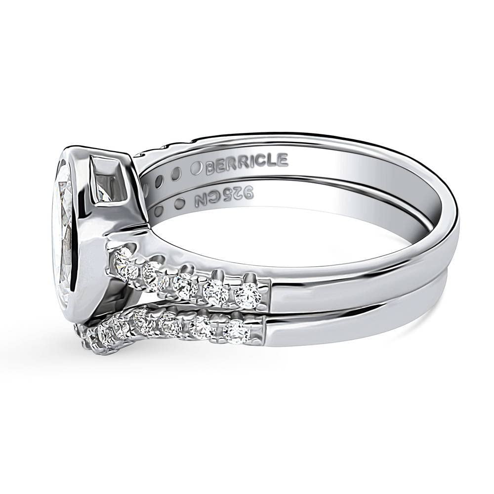 BERRICLE Sterling Silver Solitaire Wedding Engagement Rings 1.4 Carat Bezel Set Oval Cut Cubic Zirconia CZ Ring Set for Women, Rhodium Plated Size 6
