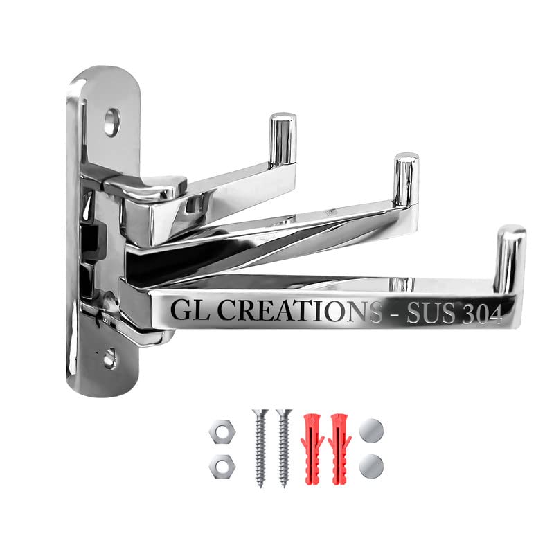GL Creations Coat Hanger Wall Hooks | Towel Hooks Hanger for Bathroom | Stainless Steel Towel Hook | Folding Hooks for Wall ‎3.7 x 0.98 x 2.7