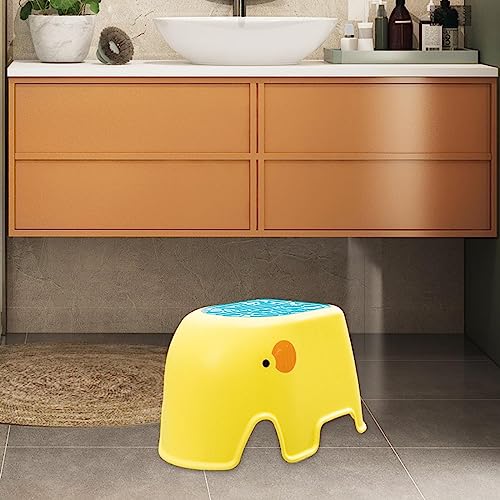 KLKCMS Kids Step Stool Toddler Step Stool,Multifunctional,Non Slip,Elephant Shaped,Durable Bathroom Step Stool Poop Stools for Kitchen,Bathroom, Yellow