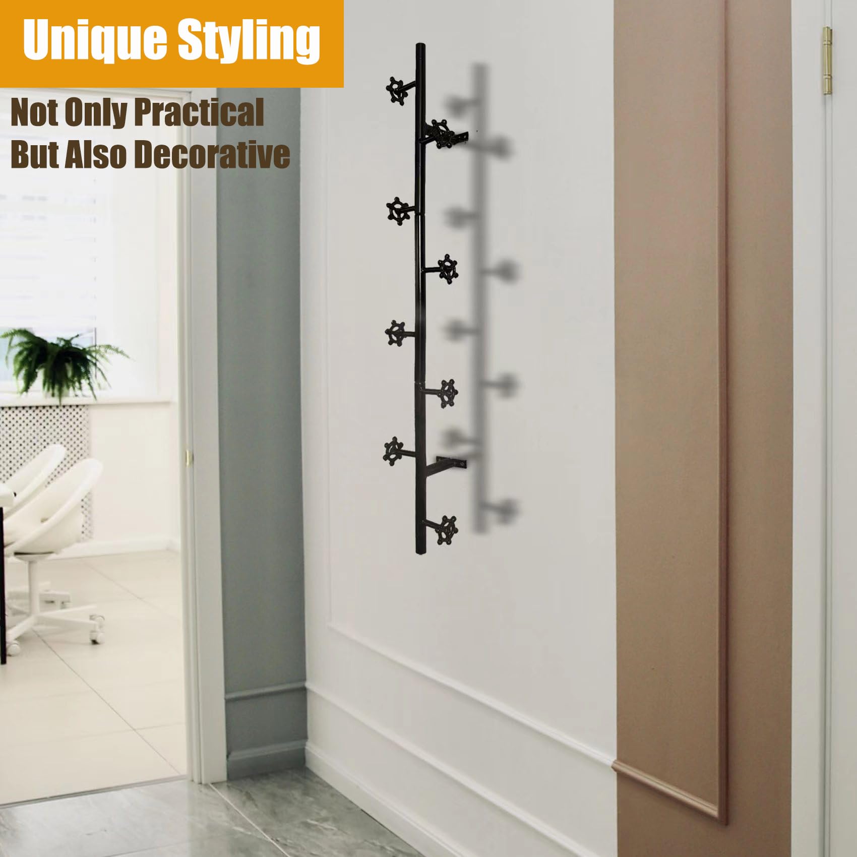 changqing Vertical Faucet Coat Rack Wall Mounted 35 Inch, Metal Rotatable Vertical Hat Rack for Wall, Modern Wall Coat Tree for Hats, Jackets, Bags, Entryway Bedroom