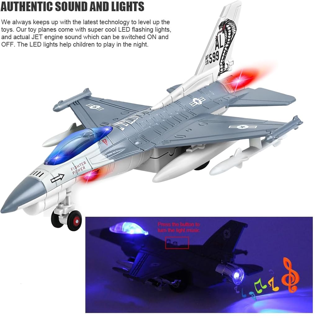 Lynkaye F-16 Fighting Falcon Thunderbirds Toy Army Air Force Military Airplane Model Kit with Fun Lights and Sounds (Bright White)