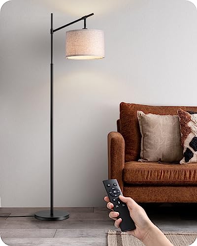 EDISHINE Modern Dimmable Floor Lamp, 63.8" Standing Lamp with Remote Control, E26 Socket, ACR Floor Lamp with Beige Shade for Bedroom, Living Room, Office, LED Bulb Included (Black)