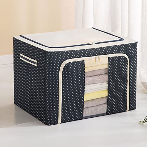 Dimusel Clothes Storage Bins, 100L [4 Pack ] Foldable Oxford Cloth Steel Frame Organizers Bag with Large Clear Window & Durable Handles Carry Handles for Clothing, Comforter Storage (Blue Dots)