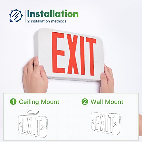FREELICHT Red LED Exit Sign with Battery Backup,Exit Sign for Business,Easy to Install,UL Certified,AC 120/277V,Pack of 10