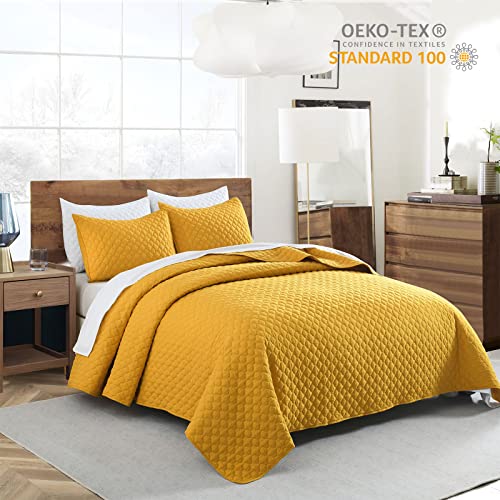Yellow Quilt Queen Size, Lightweight Quilt for Summer Ultra-Soft Microfiber Modern Style Quilted Clouds Pattern Bedspread Quit Set 3 Pieces((1 Quilt and 2 Pillow Shams)