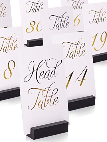 Gorgeous Wedding Table Numbers - Elegant Double Sided Gold Foil Lettering with Head Table Card - 4 x 6 inches and Numbered 1-30 - Perfect for Weddings and Events